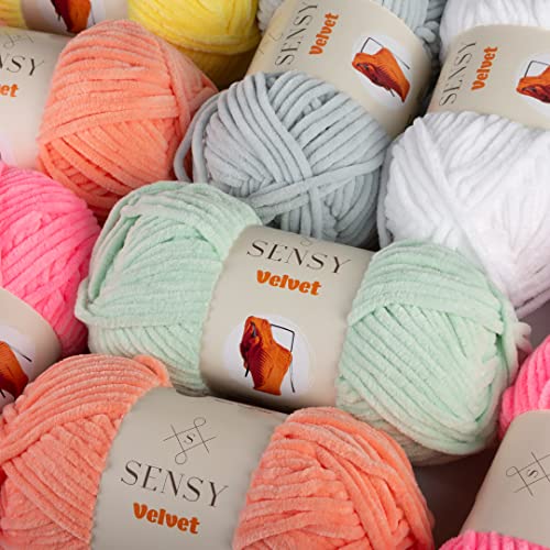 3 Skeins of Sensy Velvet Yarn for Crocheting, Baby Blanket Yarn, Chenille Yarn, Amigurumi Yarn, 3.5 oz, 132 Yards, Gauge 5 Bulky (Neon Sugar Pink)