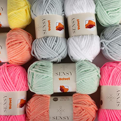 3 Skeins of Sensy Velvet Yarn for Crocheting, Baby Blanket Yarn, Chenille Yarn, Amigurumi Yarn, 3.5 oz, 132 Yards, Gauge 5 Bulky (Neon Sugar Pink)