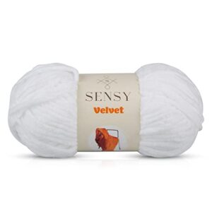 sensy velvet yarn for crocheting, baby blanket yarn, chenille yarn, amigurumi yarn, 3.5 oz, 132 yards, gauge 5 bulky (white)