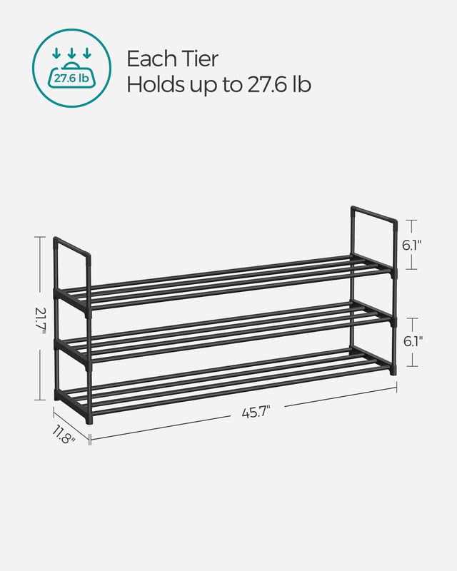 SONGMICS Shoe Rack, 3 Tier Shoe Organizer, Metal Shoe Storage Shelf for 18 Pairs of Shoes, Easy to Assemble, Entryway, Black ULSA033B01