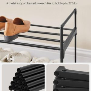 SONGMICS Shoe Rack, 3 Tier Shoe Organizer, Metal Shoe Storage Shelf for 18 Pairs of Shoes, Easy to Assemble, Entryway, Black ULSA033B01