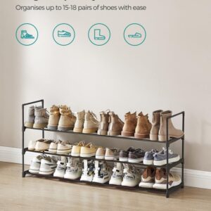 SONGMICS Shoe Rack, 3 Tier Shoe Organizer, Metal Shoe Storage Shelf for 18 Pairs of Shoes, Easy to Assemble, Entryway, Black ULSA033B01