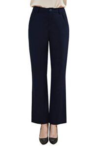 fhmls women's fit straight leg suit pant,ease into comfort bootcut pant with elastic band, office business casual work pants with pockets (navy, xxl)