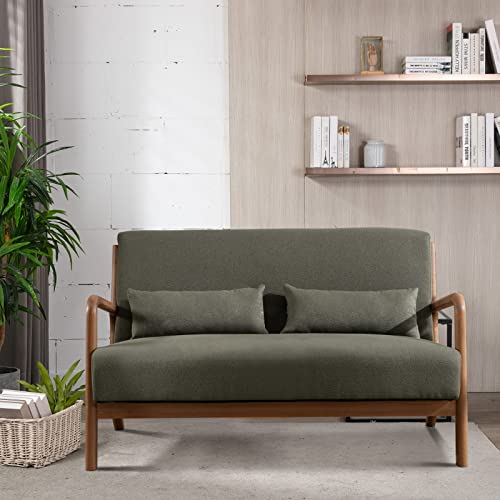 INZOY 50" Love seat Sofa 2-Seater Mid Century Modern Accent Chair, Uplostered 2 Person Couch Loveseat for Small Place Bedroom Office, Wood Frame and Attached 2 Waist Cushions, Green