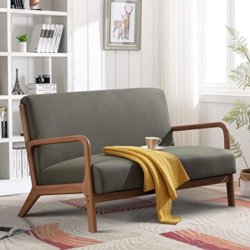 INZOY 50" Love seat Sofa 2-Seater Mid Century Modern Accent Chair, Uplostered 2 Person Couch Loveseat for Small Place Bedroom Office, Wood Frame and Attached 2 Waist Cushions, Green