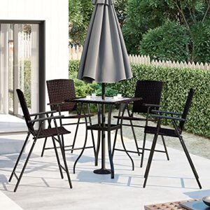 GLANZEND 5-Piece Outdoor Patio Conversation Dining Set with Umbrella Hole Including 4 PE Wicker Arm Chairs and Squre Glass-Table for Garden, Poolside, Backyard, Lawn, Brown