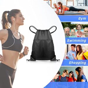 CHEPULA Drawstring Gym Bag, Large Sports Backpack String Swim Drawstring PE Bags for Women Men, Waterproof Travel Beach Bag (Black)