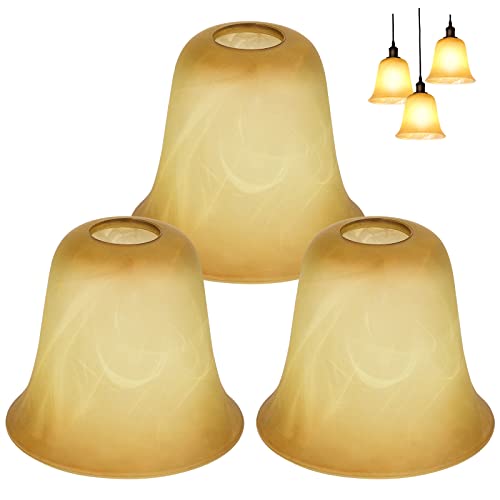 Pangda 3 Pcs Amber Glass Shade Chandelier Shade Cracks Glass Shade Ceiling Fan Light Covers Ceiling Fan Lamp Replacement Bell Shaped Chandelier Shades Antique Lampshade for Vanity Pendant Lighting