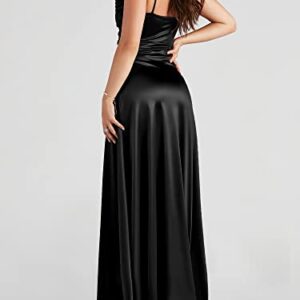 ANRABESS Women Formal Satin Elegant Spaghetti Strap Cowl Neck Bodycon Slit Sexy Prom Cocktail Wedding Guest Maxi Dress Evening Party Graduation Prom Dresses 923heise-S Black