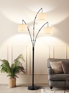 lediary 3 light arc floor lamp, 82.7" modern black floor lamp for living room, 2400lm tall standing lamp, mid century tree floor lamp for bedroom office, 3 led bulbs included