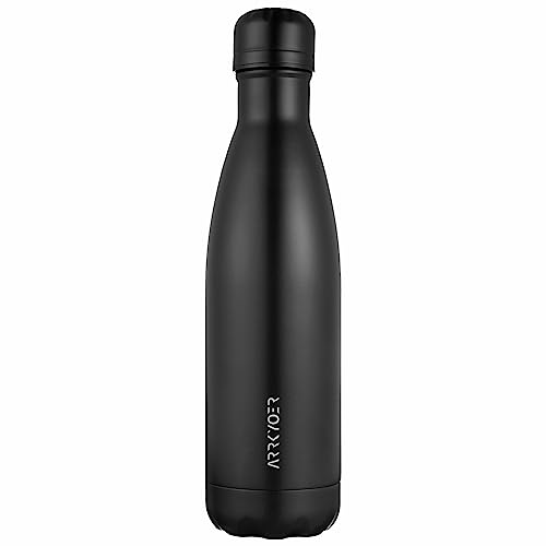 Stainless Steel Insulated Water Bottle, 17oz Metal Thermos Water Bottles, Leak Proof BPA-Free Dishwasher Safe Reusable Flask for Sports Travel, Midnight Black