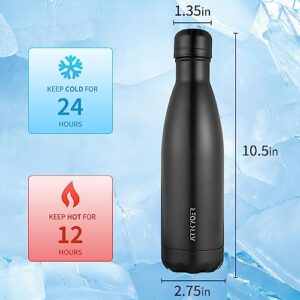 Stainless Steel Insulated Water Bottle, 17oz Metal Thermos Water Bottles, Leak Proof BPA-Free Dishwasher Safe Reusable Flask for Sports Travel, Midnight Black