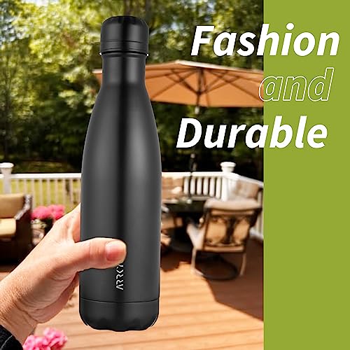 Stainless Steel Insulated Water Bottle, 17oz Metal Thermos Water Bottles, Leak Proof BPA-Free Dishwasher Safe Reusable Flask for Sports Travel, Midnight Black