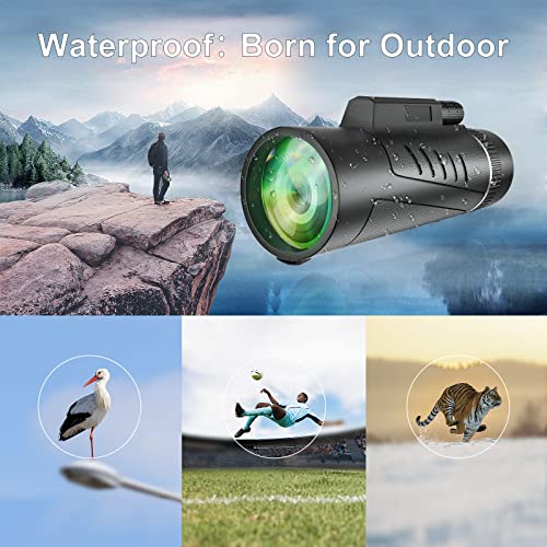 Monocular Telescope for Smartphone, 80x100 High-Power HD Compact Monocular Night Vision, Half Binocular Weight Small Monocular for Adults Hunting Birding Star Sky Watching with Phone Adapter & Tripod