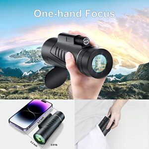 Monocular Telescope for Smartphone, 80x100 High-Power HD Compact Monocular Night Vision, Half Binocular Weight Small Monocular for Adults Hunting Birding Star Sky Watching with Phone Adapter & Tripod