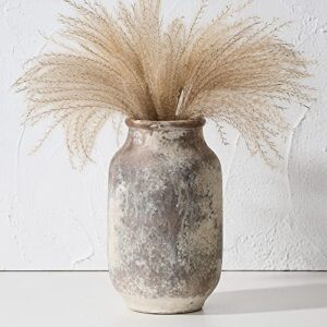 SIDUCAL Rustic Ceramic Farmhouse Flower Large Vase, Whitewashed Terra Cotta Vase, Pottery Decorative Flower Vase for Home Decor, Table, Living Room Decoration, Shelf Decor, Mantel, 9.5 Inch, Terra