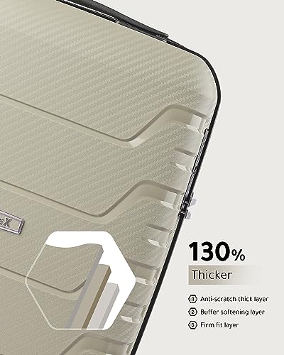 LUGGEX Carbon Fiber Pattern Carry-On Luggage 22x14x9 - Impact-Resistant PP Material - High Rebound Toughness & Anti-Explosion Zipper(Champagne Suitcase)