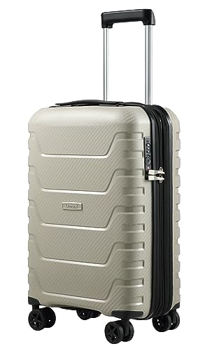 LUGGEX Carbon Fiber Pattern Carry-On Luggage 22x14x9 - Impact-Resistant PP Material - High Rebound Toughness & Anti-Explosion Zipper(Champagne Suitcase)