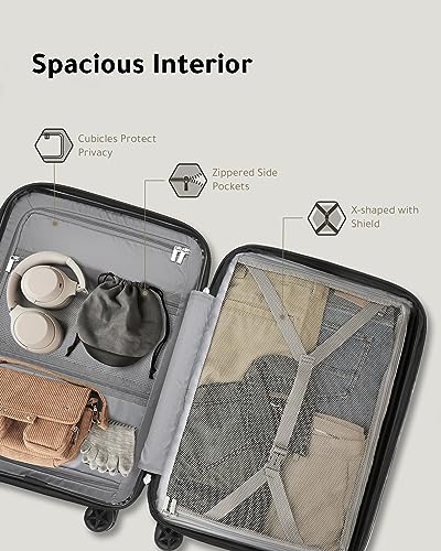 LUGGEX Carbon Fiber Pattern Carry-On Luggage 22x14x9 - Impact-Resistant PP Material - High Rebound Toughness & Anti-Explosion Zipper(Champagne Suitcase)