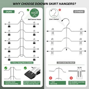 Pants Skirt Hangers Space Saving - DOIOWN Skirt Hangers for Women 5 Tier Pants Skirt Hangers with Clips Non Slip Metal Clothes Hangers for Jeans, Scarf, Shorts Closet Organizers and Storage 3 Pack