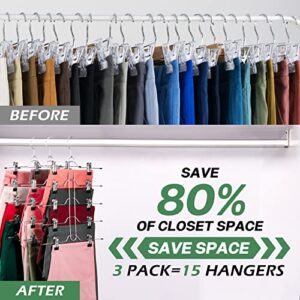 Pants Skirt Hangers Space Saving - DOIOWN Skirt Hangers for Women 5 Tier Pants Skirt Hangers with Clips Non Slip Metal Clothes Hangers for Jeans, Scarf, Shorts Closet Organizers and Storage 3 Pack