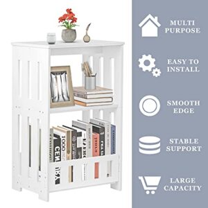 HAYOFAMY Side Table Night Stand, 3 Tier Narrow End Table with Display Shelf, Small Bookcase Bookshelf, Simple Bedside Table Storage Rack for Bedroom, Living Room, Office, Bathroom, White