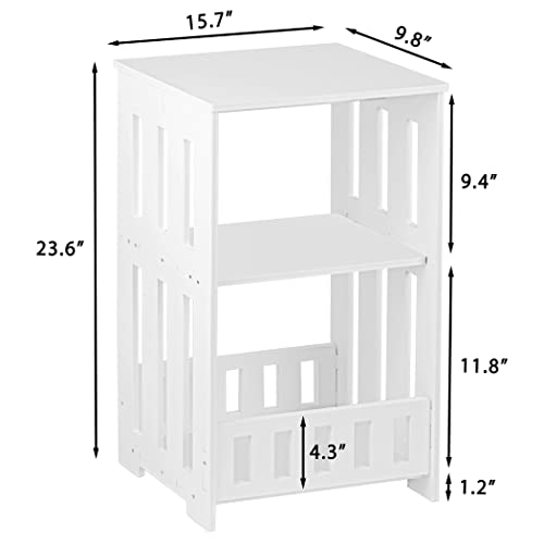 HAYOFAMY Side Table Night Stand, 3 Tier Narrow End Table with Display Shelf, Small Bookcase Bookshelf, Simple Bedside Table Storage Rack for Bedroom, Living Room, Office, Bathroom, White