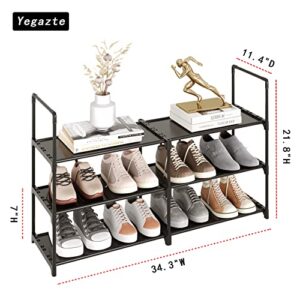 Yegazte Long 3-Tier Shoe Rack, Wide Shoe Storage Organizer Stackable Space Saving Shoe Shelf for 12-15 Pairs, Shoe Stand for Closet, Entryway and Hallway(Black)