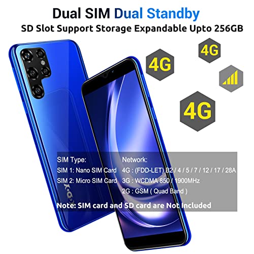 Xgody X60 4G Unlocked Phones, 6'’ QHD Waterdrop Screen Dual Sim Unlocked Cell Phones, Quad-core 2GB+16GB Smartphones, 3000mAh Battery, Face Unlock, AI Camera 5MP+5MP Cheap Android Phone (Blue)