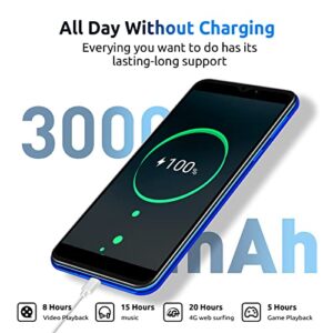 Xgody X60 4G Unlocked Phones, 6'’ QHD Waterdrop Screen Dual Sim Unlocked Cell Phones, Quad-core 2GB+16GB Smartphones, 3000mAh Battery, Face Unlock, AI Camera 5MP+5MP Cheap Android Phone (Blue)