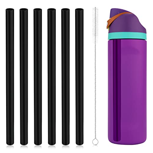 6pcs Replacement Straws for Owala FreeSip 24 oz, Reusable Plastic Straws with Cleaning Brush for Owala Flip 24oz Insulated Water Bottle Tumbler Accessories (Black)