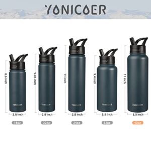 Insulated Water Bottle with Straw, YONICOER 40Oz Stainless Steel Thermo Flask, Double Walled Vacuum Tumbler with 3 Leak-Proof Lids, Metal Water Bottle for School, Sports, Gym, Travel