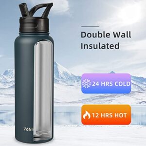 Insulated Water Bottle with Straw, YONICOER 40Oz Stainless Steel Thermo Flask, Double Walled Vacuum Tumbler with 3 Leak-Proof Lids, Metal Water Bottle for School, Sports, Gym, Travel