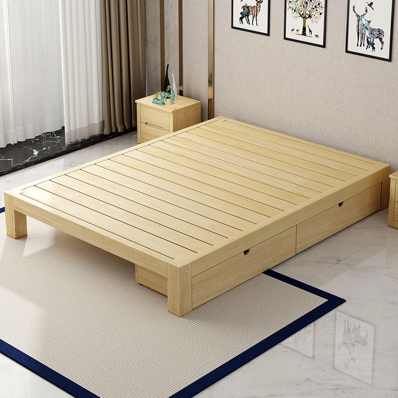 CraftThink Scandinavian Solid Wood Bed Frame, 12" Tall Storage Panel Bed in Natural for Bedroom Boys Girls- Single Bed Size: Twin XL, 39.5" W x 81" L x 12" H