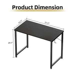 Flrrtenv 31 Inch Computer Desk, Small Desk, Office Desk with Hook, Modern Home Office Desk, Writing Desk, PC Desk, Black