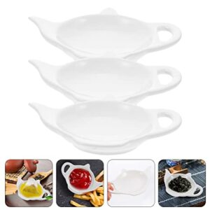 LIFKOME Tea Holder Tea Holder 3 Pcs Ceramic Tea Bag Holder Teapot Shaped Teabag Coaster Tray Tea Bag Saucer Seasoning Dish for Home Kitchen White Tea Party Favors Ceramic Coasters