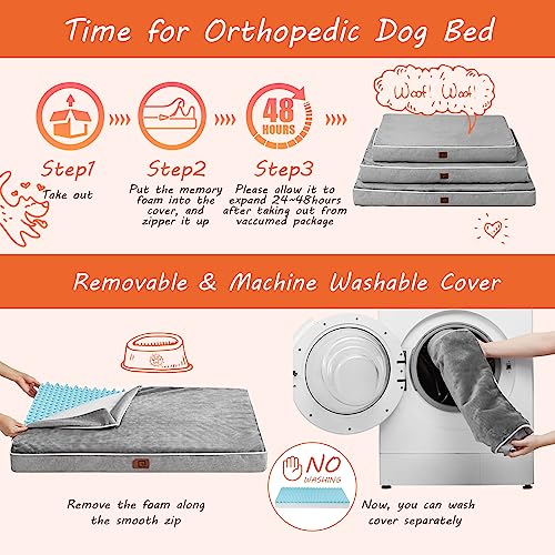 EHEYCIGA Waterproof Dog Beds for Large Dogs with Orthopedic Memory Foam, Grey, 35x23