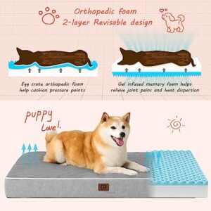 EHEYCIGA Waterproof Dog Beds for Large Dogs with Orthopedic Memory Foam, Grey, 35x23