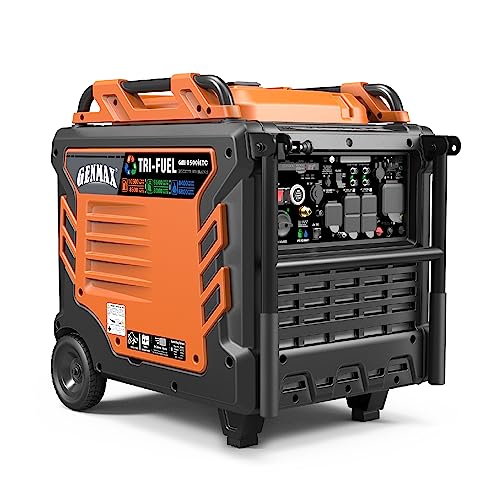 GENMAX GM10500iETC Tri Fuel Inverter Generator,10500-Watt 458cc Tri Fuel Gasoline Propane Natural Gas Portable 50A Generator with Remote Start,Ideal for Home backup power.EPA &CARB Compliant