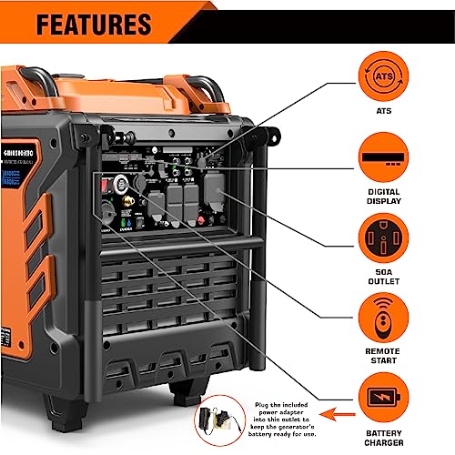 GENMAX GM10500iETC Tri Fuel Inverter Generator,10500-Watt 458cc Tri Fuel Gasoline Propane Natural Gas Portable 50A Generator with Remote Start,Ideal for Home backup power.EPA &CARB Compliant