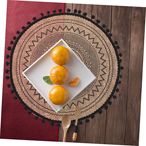 DOITOOL 1pc Burlap Placemat Placemats Round Home Accessories Decor Jute Placemat Dining Table Accessories Round Table Mats Hot Plate Pad Cup Mat Decorative Placemat Creative Placemat Mug