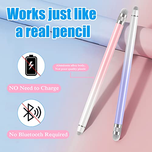 2PCS Stylus Pens for Touch Screens, Pen iPhone/iPad/Tablet Android/Microsoft Surface, Compatible with All Screens(White Pink/White Purple)