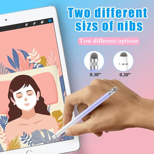 2PCS Stylus Pens for Touch Screens, Pen iPhone/iPad/Tablet Android/Microsoft Surface, Compatible with All Screens(White Pink/White Purple)