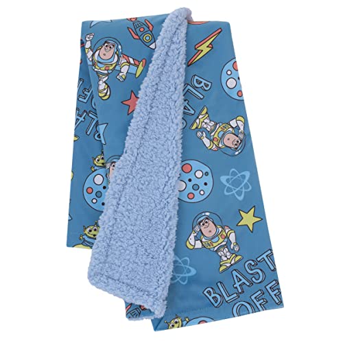 Disney Toy Story Buzz Lightyear Blue and Orange Blast-Off Super Soft Sherpa Baby Blanket