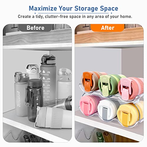 Water Bottle Organizer, 2 Packs Plastic Stackable Water Bottle Holder Bottle Organizer Rack for Cabinet, Fridge, Kitchen Pantry Organization and Storage, Wine Racks Travel Mug Tumbler Organizer