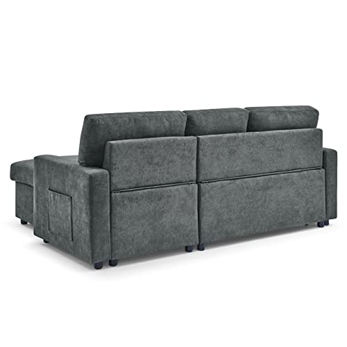 uhome Upholstered Sleeper Sofa with USB Ports sectional Couch Reversible Sofabed, Full XL, Gray