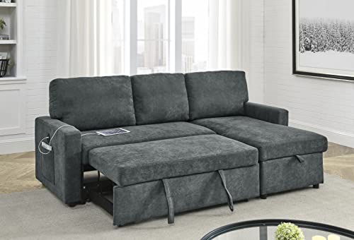 uhome Upholstered Sleeper Sofa with USB Ports sectional Couch Reversible Sofabed, Full XL, Gray