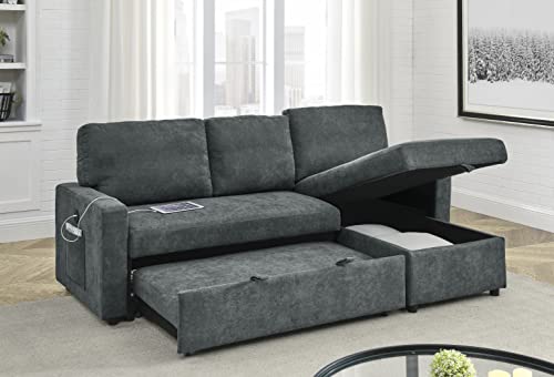 uhome Upholstered Sleeper Sofa with USB Ports sectional Couch Reversible Sofabed, Full XL, Gray