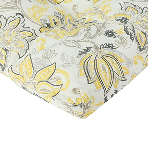 FUNHOME All Weather Patio Furniture Tufted Seat Cushion with Tie,19" x 19",Pack of 2,Waterproof Patio Chair Pads for Garden Patio Outdoor Decor-Yellow Flower