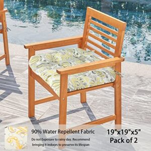 FUNHOME All Weather Patio Furniture Tufted Seat Cushion with Tie,19" x 19",Pack of 2,Waterproof Patio Chair Pads for Garden Patio Outdoor Decor-Yellow Flower